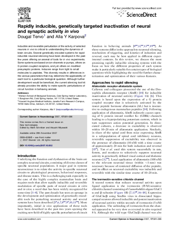 (PDF) Rapidly inducible, genetically targeted inactivation of neural ...