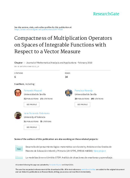 (PDF) Compactness of multiplication operators on spaces of integrable functions with respect to ...