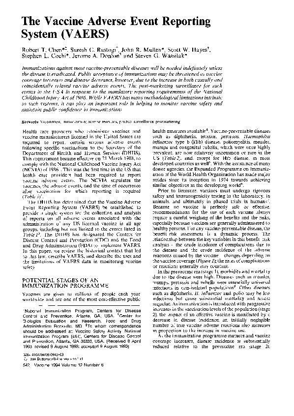 (PDF) The vaccine adverse event reporting system (VAERS)