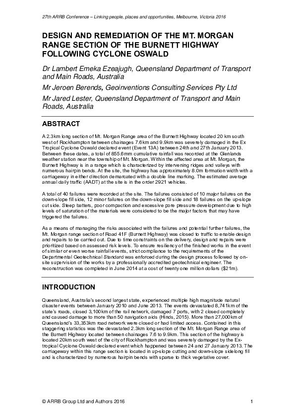 (PDF) DESIGN AND REMEDIATION OF THE MT. MORGAN RANGE SECTION OF THE ...