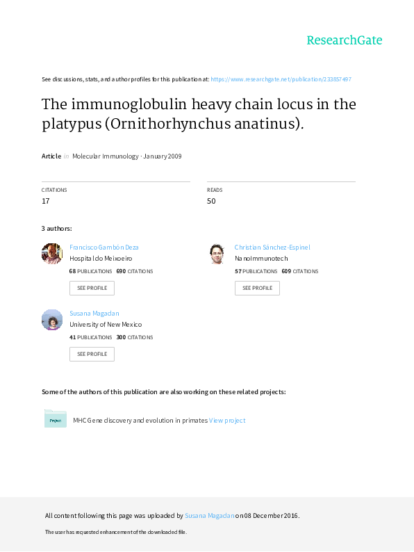 (PDF) The immunoglobulin heavy chain locus in the platypus ...