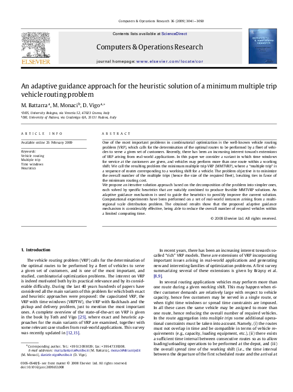 Pdf An Adaptive Guidance Approach For The Heuristic Solution Of A Minimum Multiple Trip