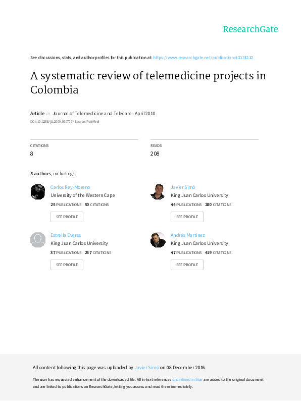(PDF) A systematic review of telemedicine projects in Colombia