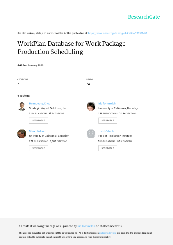 (PDF) Work Plan: Data base for work package production scheduling