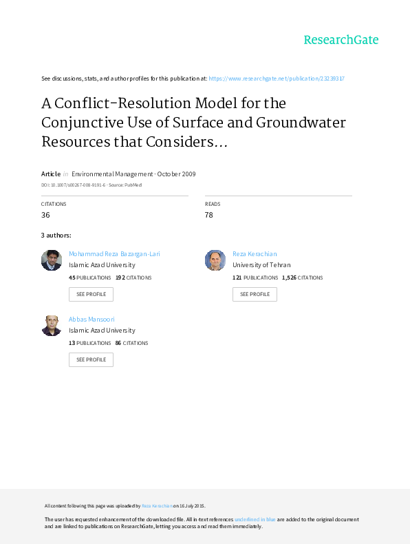 (PDF) A conflict-resolution model for the conjunctive use of surface and groundwater resources ...