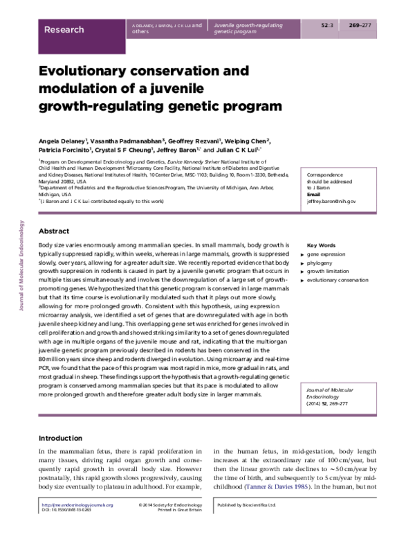 (PDF) Evolutionary conservation and modulation of a juvenile growth ...