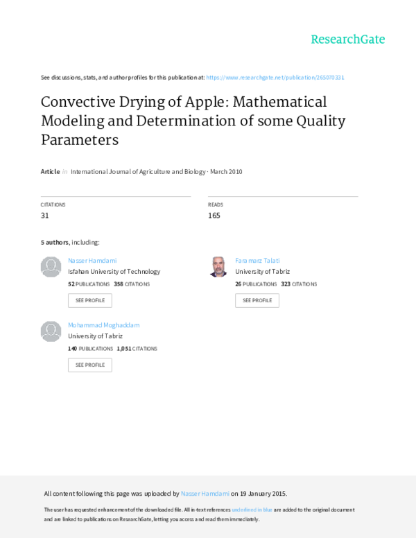 (PDF) Convective Drying of Apple: Mathematical Modeling and Determination of some Quality Parameters