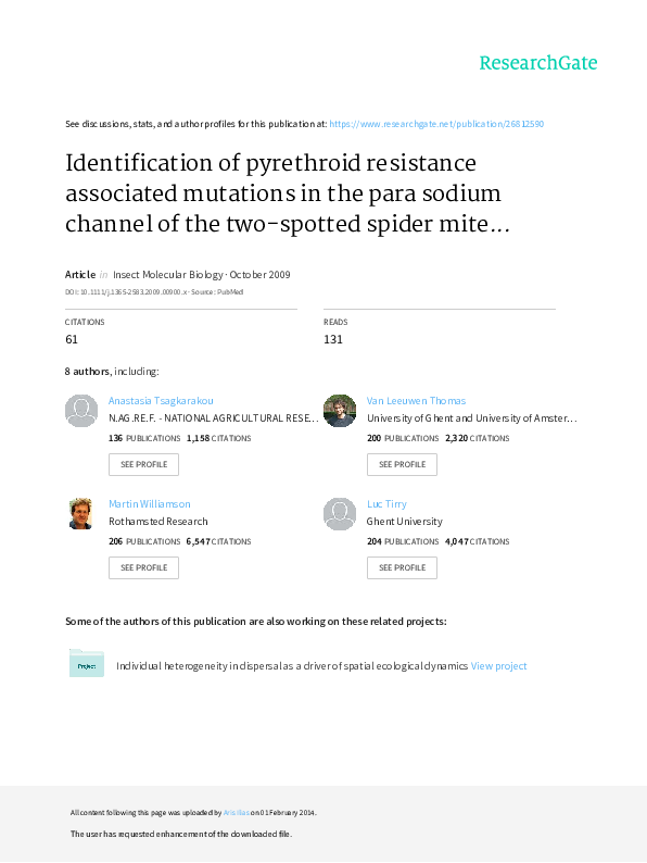 (PDF) Identification of pyrethroid resistance associated mutations in the para sodium channel of ...