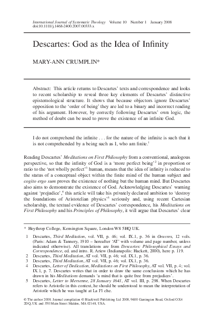 (PDF) Descartes' Argument for Infinite God Evidence