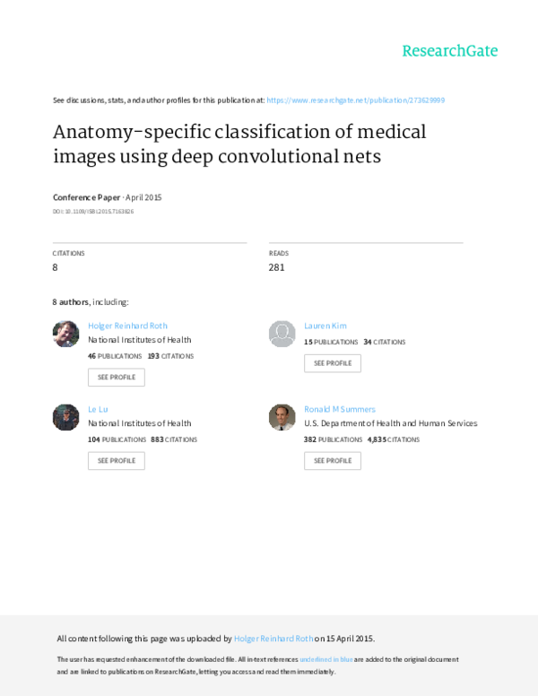(PDF) Anatomy-specific classification of medical images using deep convolutional nets