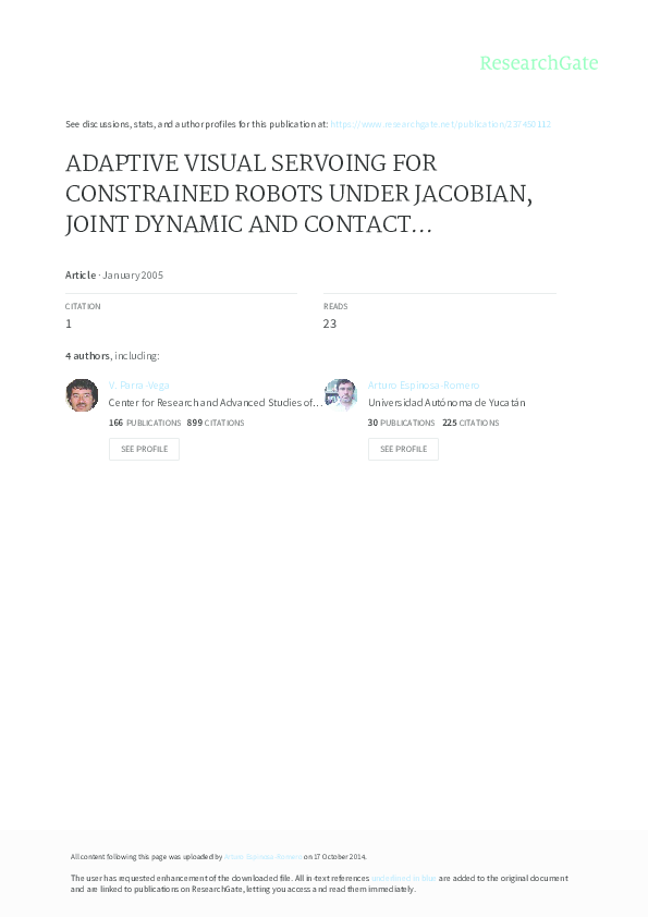 (PDF) Adaptive Visual Servoing for Constrained Robots Under Jacobian, Joint Dynamic and Contact ...