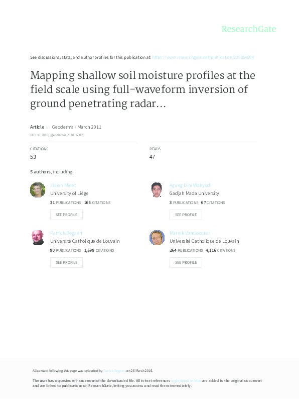 (PDF) Mapping shallow soil moisture profiles at the field scale using full-waveform inversion of ...
