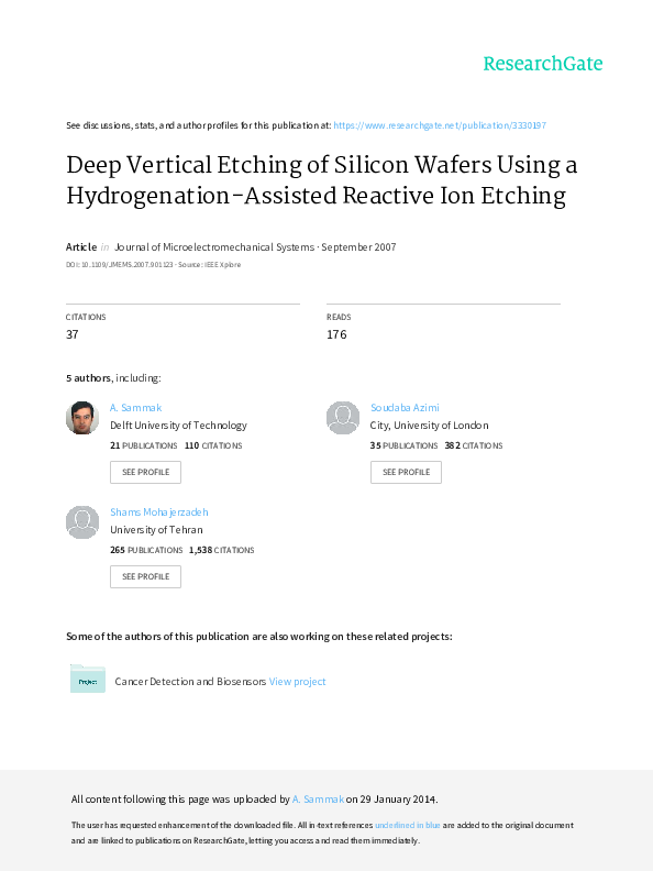(PDF) Deep Vertical Etching of Silicon Wafers Using a Hydrogenation ...