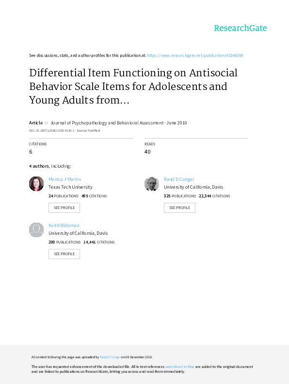 (PDF) Differential Item Functioning on Antisocial Behavior Scale Items ...