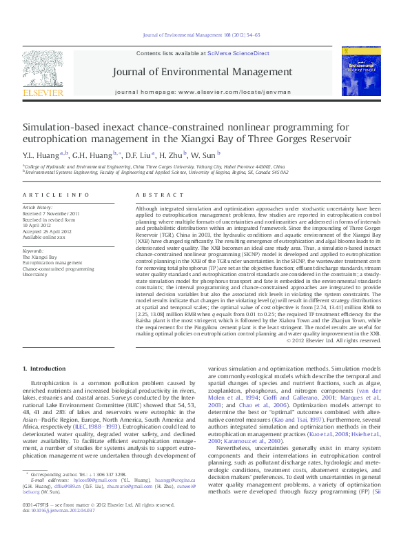 (PDF) Simulation-based inexact chance-constrained nonlinear programming for eutrophication ...