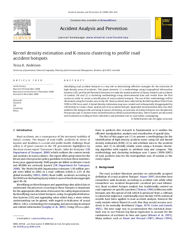 (PDF) Kernel density estimation and K-means clustering to profile road accident hotspots