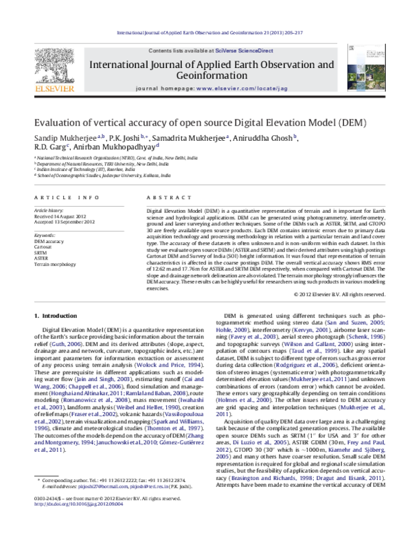 Pdf Evaluation Of Vertical Accuracy Of Open Source Digital Elevation Model Dem