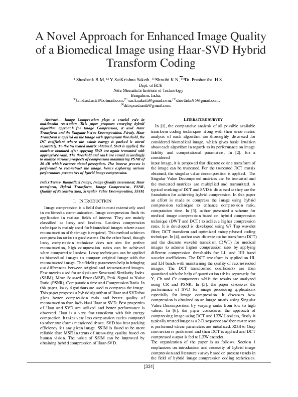(PDF) A Novel Approach for Enhanced Image Quality of a Biomedical Image using Haar-SVD Hybrid ...