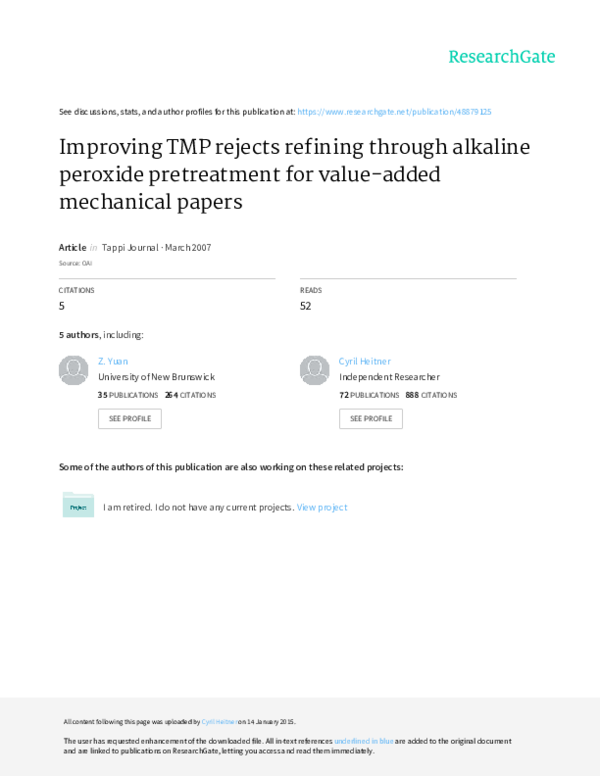 (PDF) Improving TMP rejects refining through alkaline peroxide ...