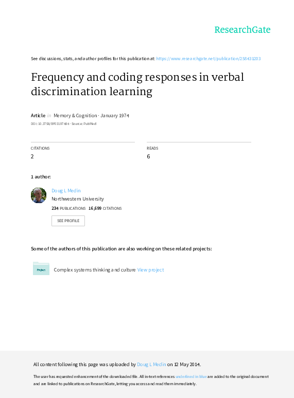 Pdf Frequency And Coding Responses In Verbal Discrimination Learning