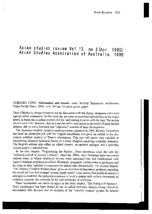(PDF) Review of Nationalism and Gender (Ueno Chizuko)