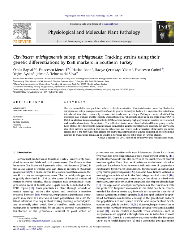 (PDF) Clavibacter michiganensis subsp. michiganesis: Tracking strains using their genetic ...