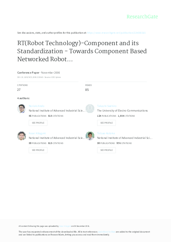 (PDF) RT(Robot Technology)-Component and its Standardization - Towards Component Based Networked ...