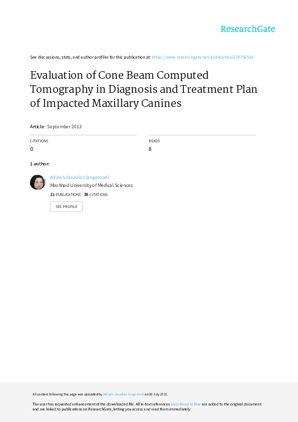 Pdf Evaluation Of Cone Beam Computed Tomography In Diagnosis And Treatment Plan Of Impacted