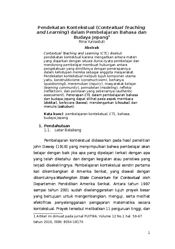 (DOC) Pendekatan Kontekstual (Contextual Teaching and Learning) dalam ...