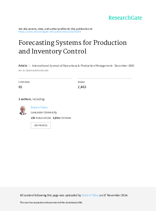 (PDF) Forecasting systems for production and inventory control