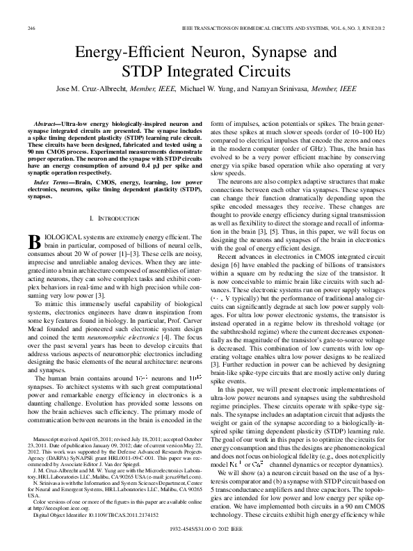 Pdf Energy Efficient Neuron Synapse And Stdp Integrated Circuits