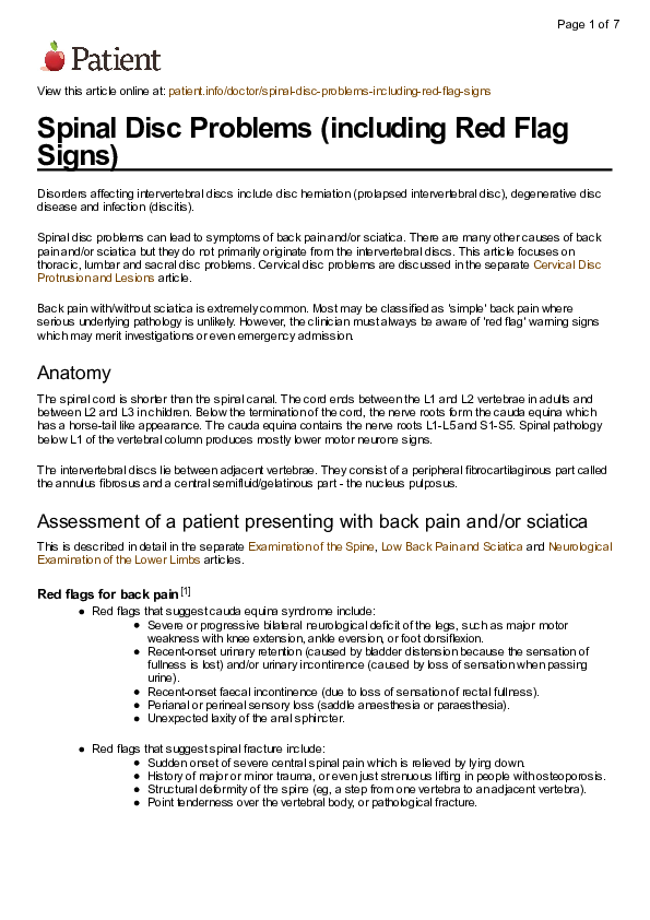 (PDF) Spinal Disc Problems (including Red Flag Signs