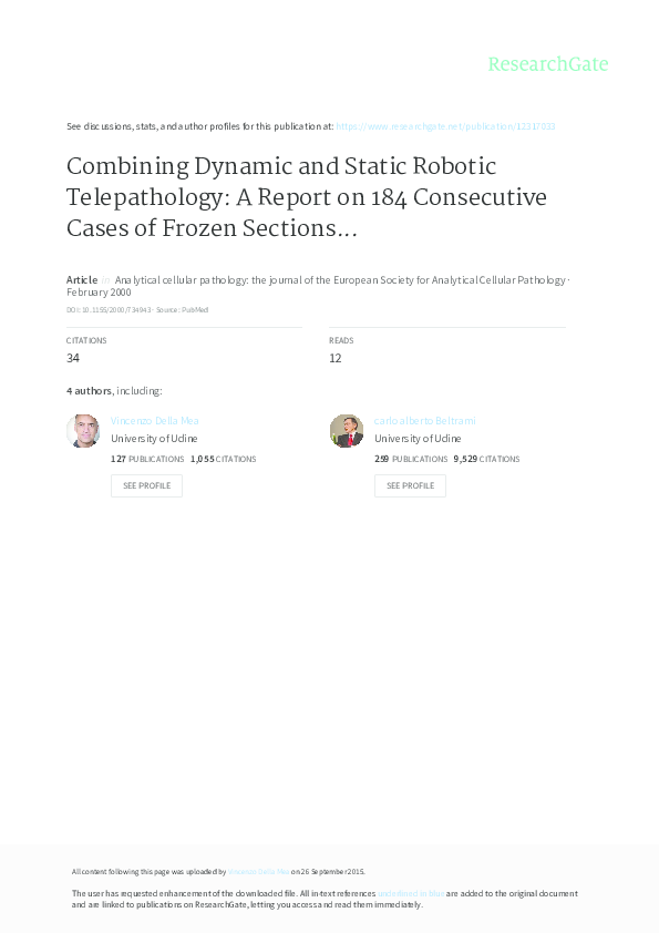 (PDF) Combining dynamic and static robotic telepathology: a report on ...