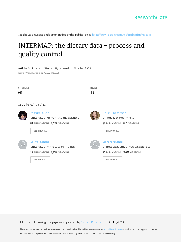 (PDF) INTERMAP: the dietary data—process and quality control