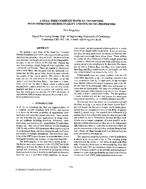 Pdf A Dual Tree Complex Wavelet Transform With Improved Orthogonality