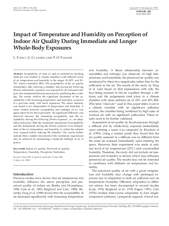 (PDF) Impact of temperature and humidity on the perception of indoor ...