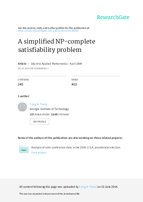 (PDF) A simplified NP-complete satisfiability problem