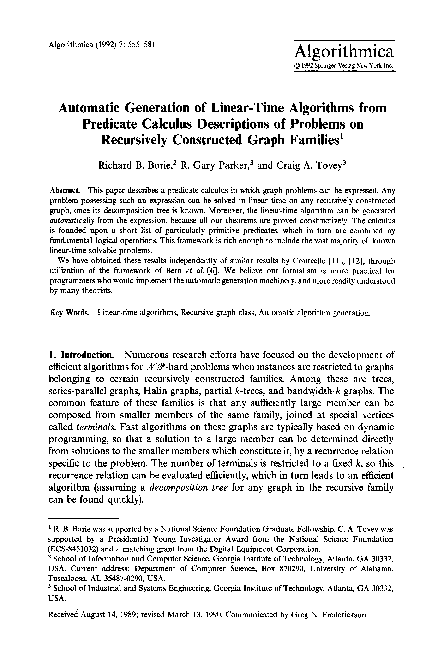 (PDF) Automatic generation of linear-time algorithms from predicate ...