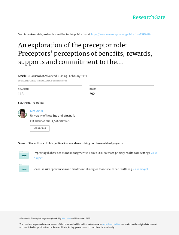 (PDF) An exploration of the preceptor role: preceptors' perceptions of ...