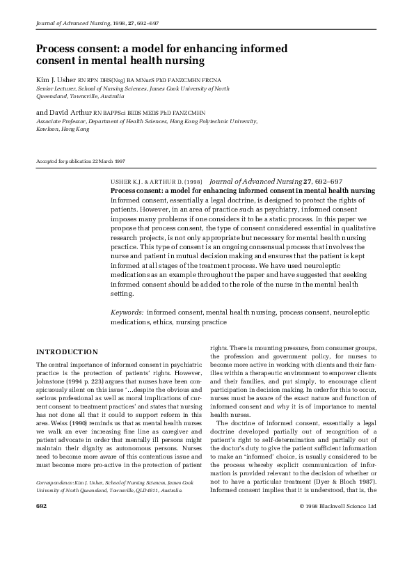 (PDF) Process consent: a model for enhancing informed consent in mental ...