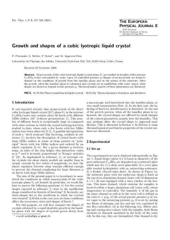 (PDF) Growth and shapes of a cubic lyotropic liquid crystal