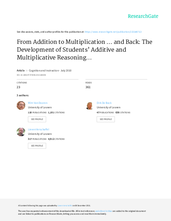 (PDF) From Addition to Multiplication … and Back: The Development of Students’ Additive and ...