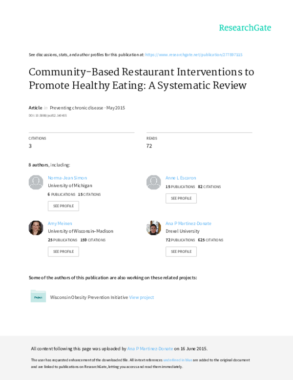 (PDF) Community-Based Restaurant Interventions to Promote Healthy ...