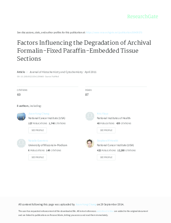 (PDF) Factors Influencing the Degradation of Archival Formalin-Fixed Paraffin-Embedded Tissue ...