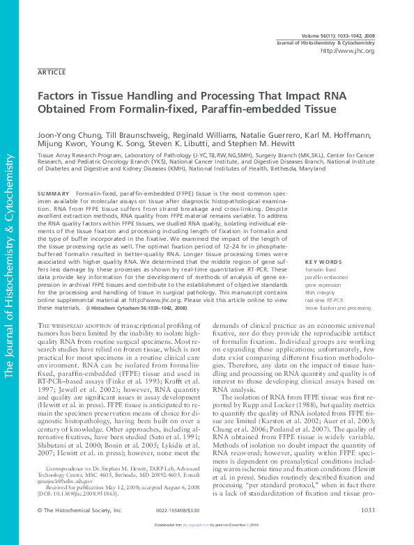 (PDF) Factors in Tissue Handling and Processing That Impact RNA Obtained From Formalin-fixed ...