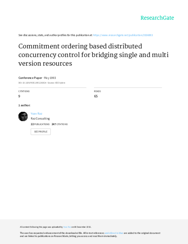 Pdf Commitment Ordering Based Distributed Concurrency Control For