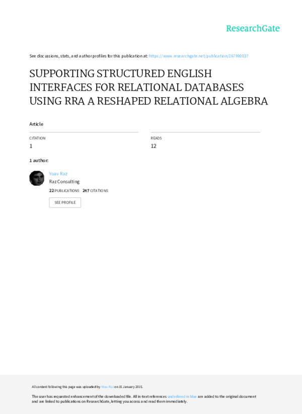 (PDF) Supporting Structured English Interfaces for Relational Databases ...