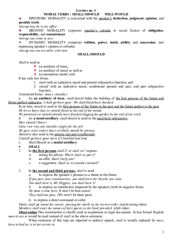 (DOC) Shall/ Will modal verbs