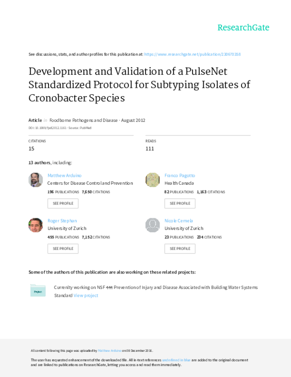 (PDF) Development and Validation of a PulseNet Standardized Protocol ...