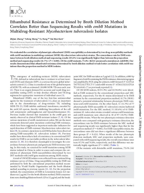 (PDF) ETHAMBUTOL RESISTANCE OF INDIGENOUS MYCOBACTERIUM TUBERCULOSIS ...